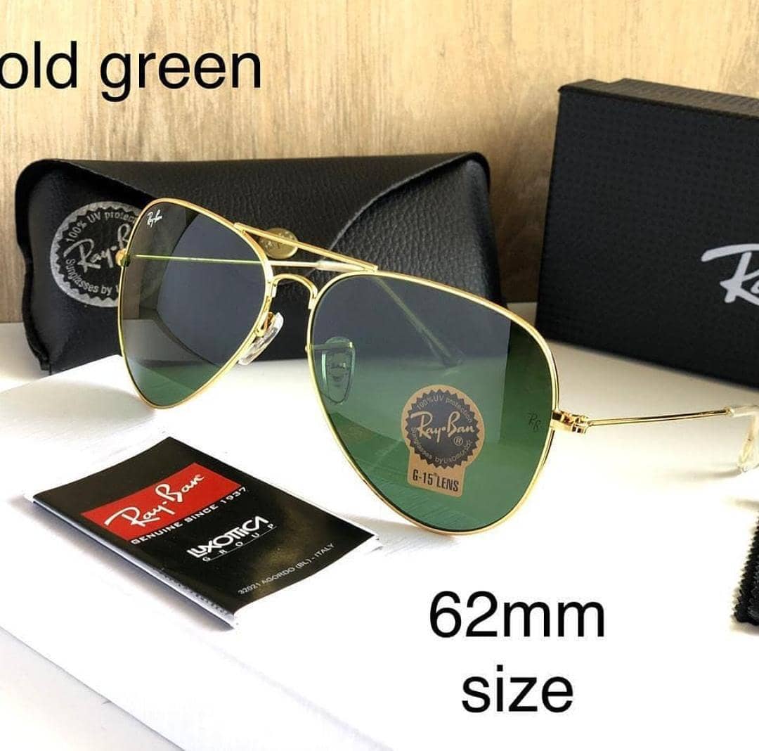RAY-BAN Green & Gold 3026 Aviator Causal Latest Sunglass For Unisex ...