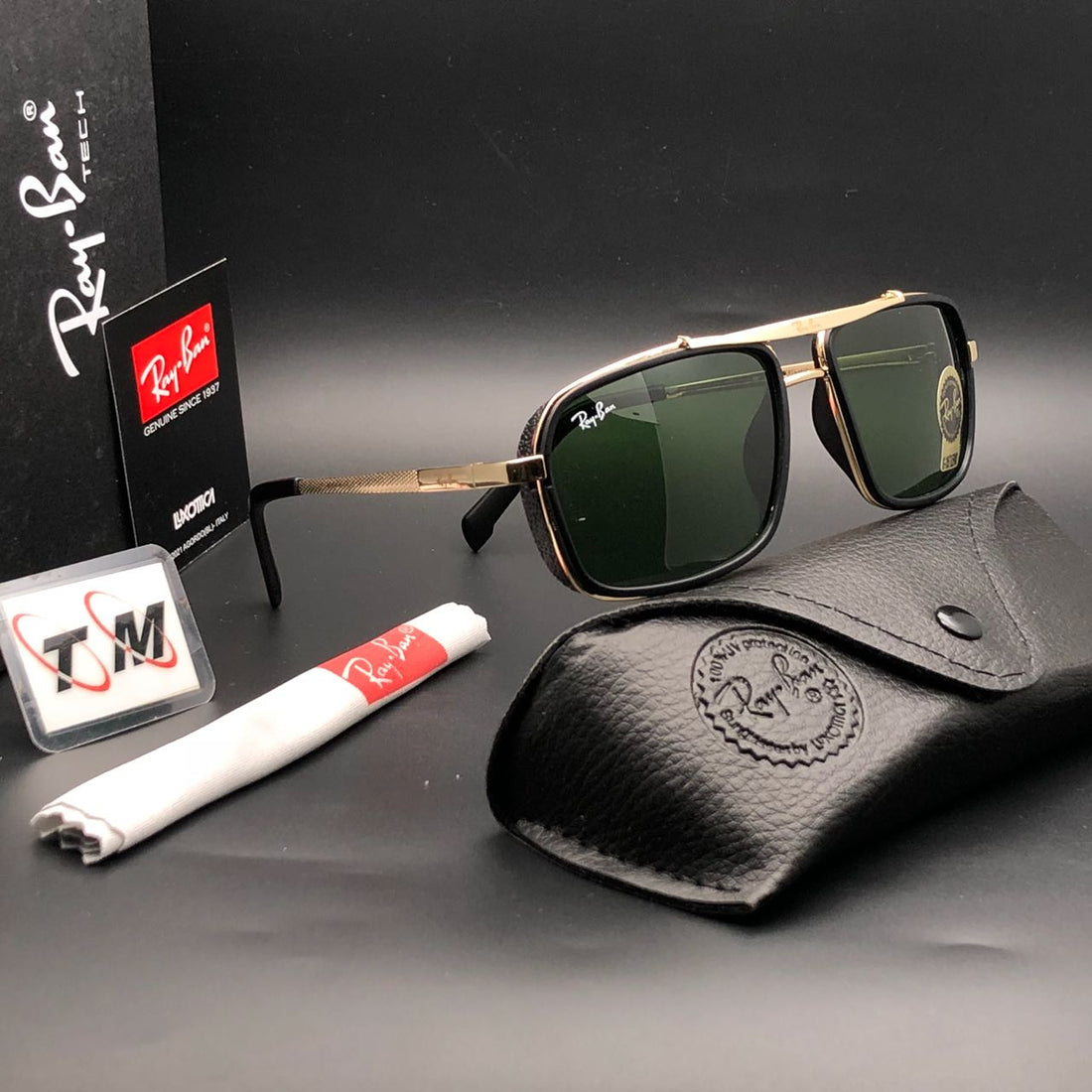 RAY-BAN Green & Gold 4413 Square Side Cap Hot Favourite Wintage Sungla ...