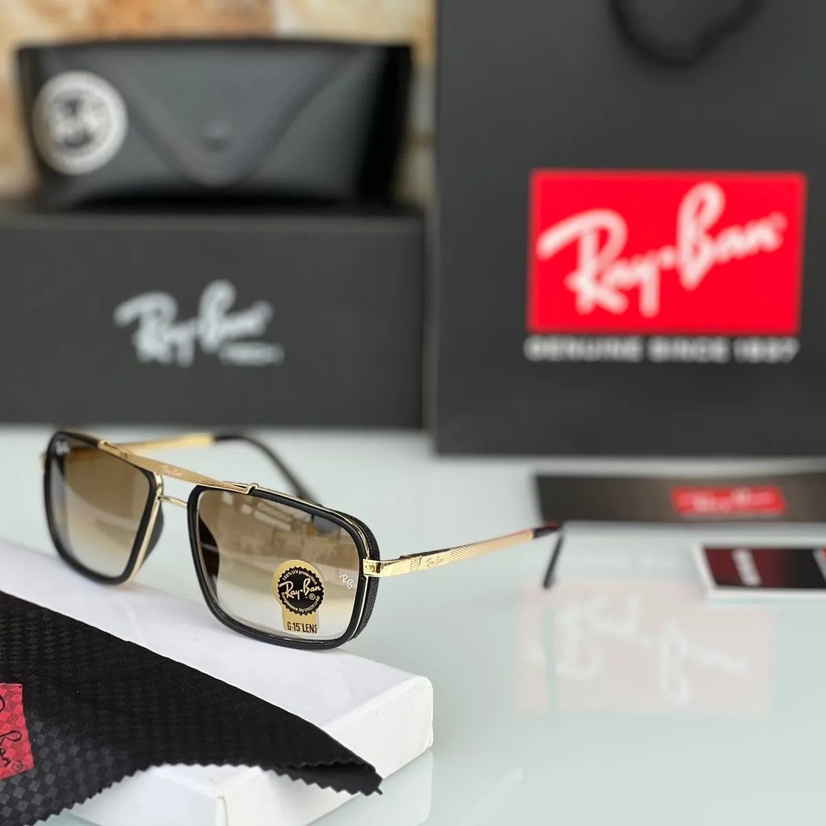 RAY-BAN Brown Shade & Gold 4413 Square Side Cap Trendy Hot Favourite W ...
